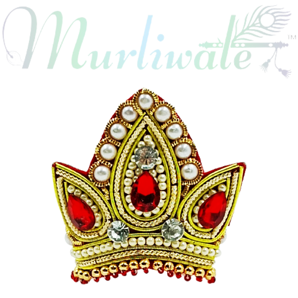 Multicoloured Mukut with artificial decorative stones - Murliwale